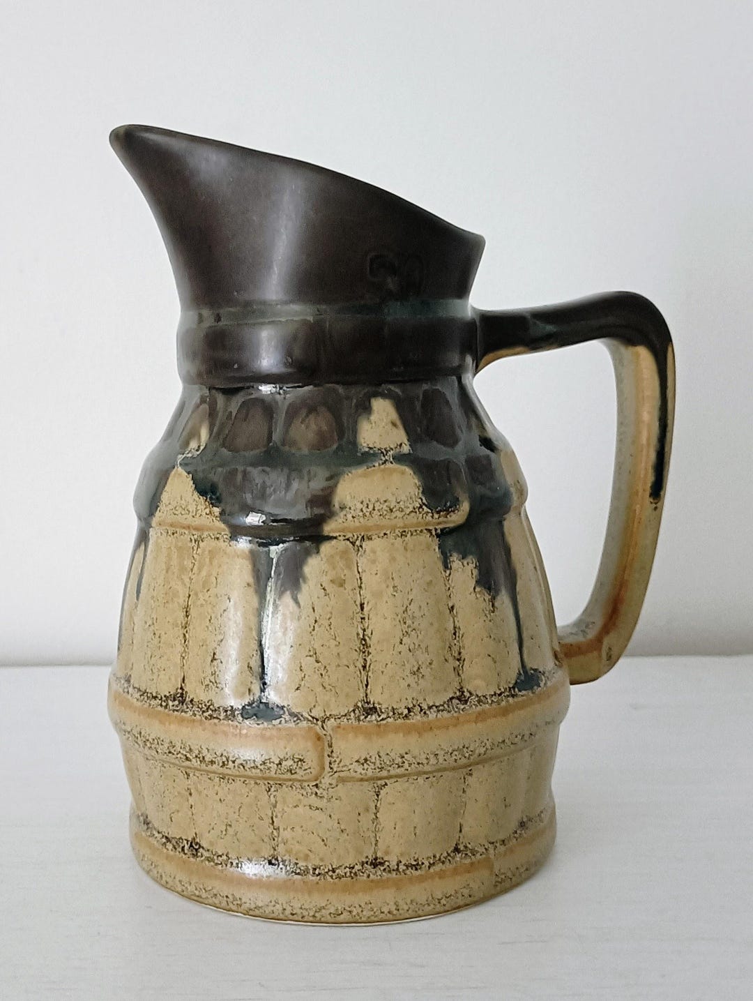 Brown and Beige Stoneware Pitcher Vintage Pitcher 50 Cl Pitcher Table ...