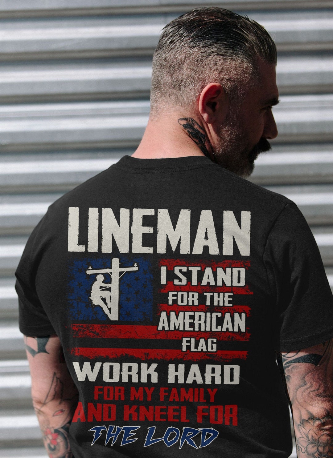 Lineman Shirt, I Stand for the American Flag Work Hard for My Family ...