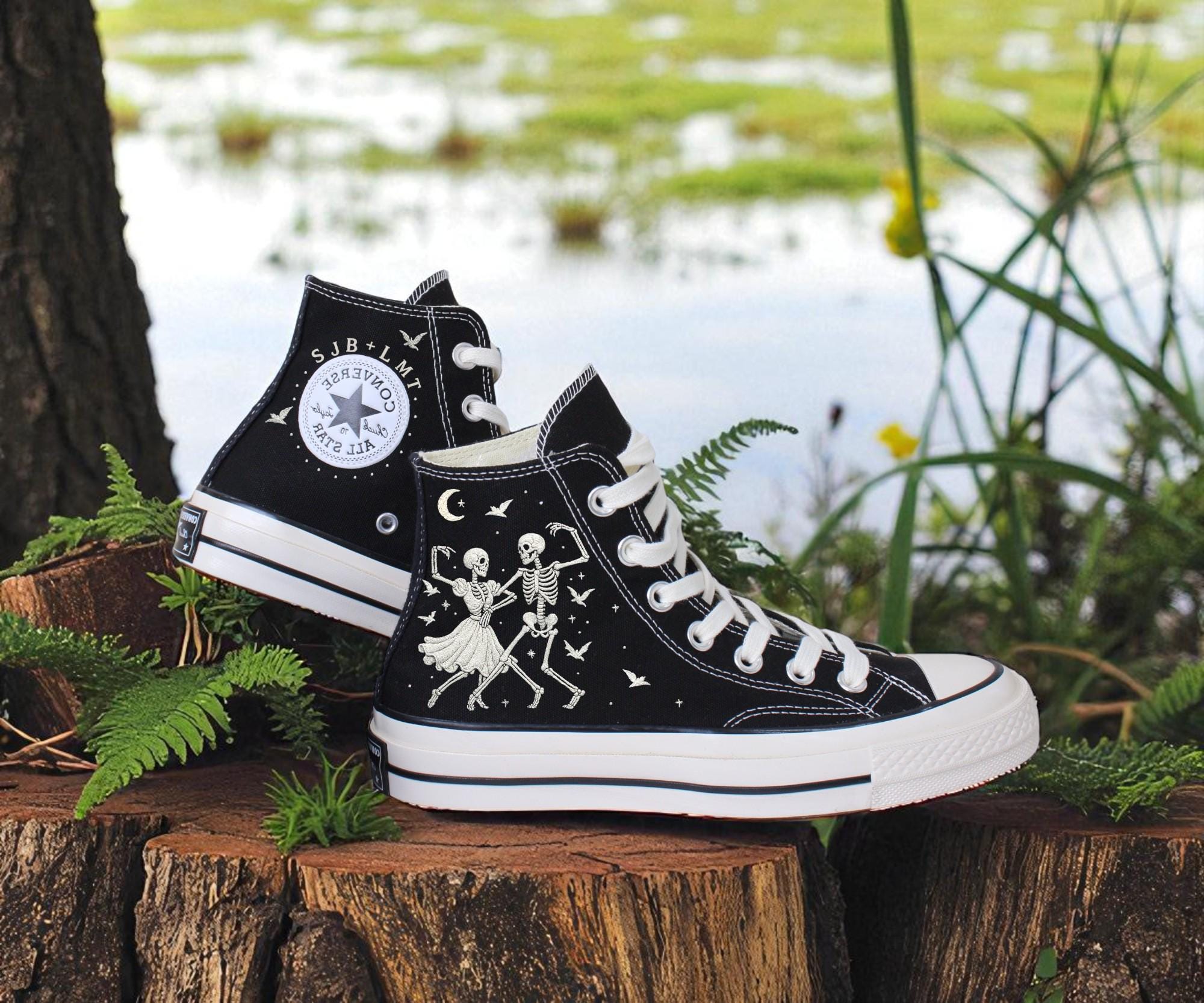 Embroidered Skeleton Dancing Wedding Converse Chuck 70 - Gothic Bridal ...