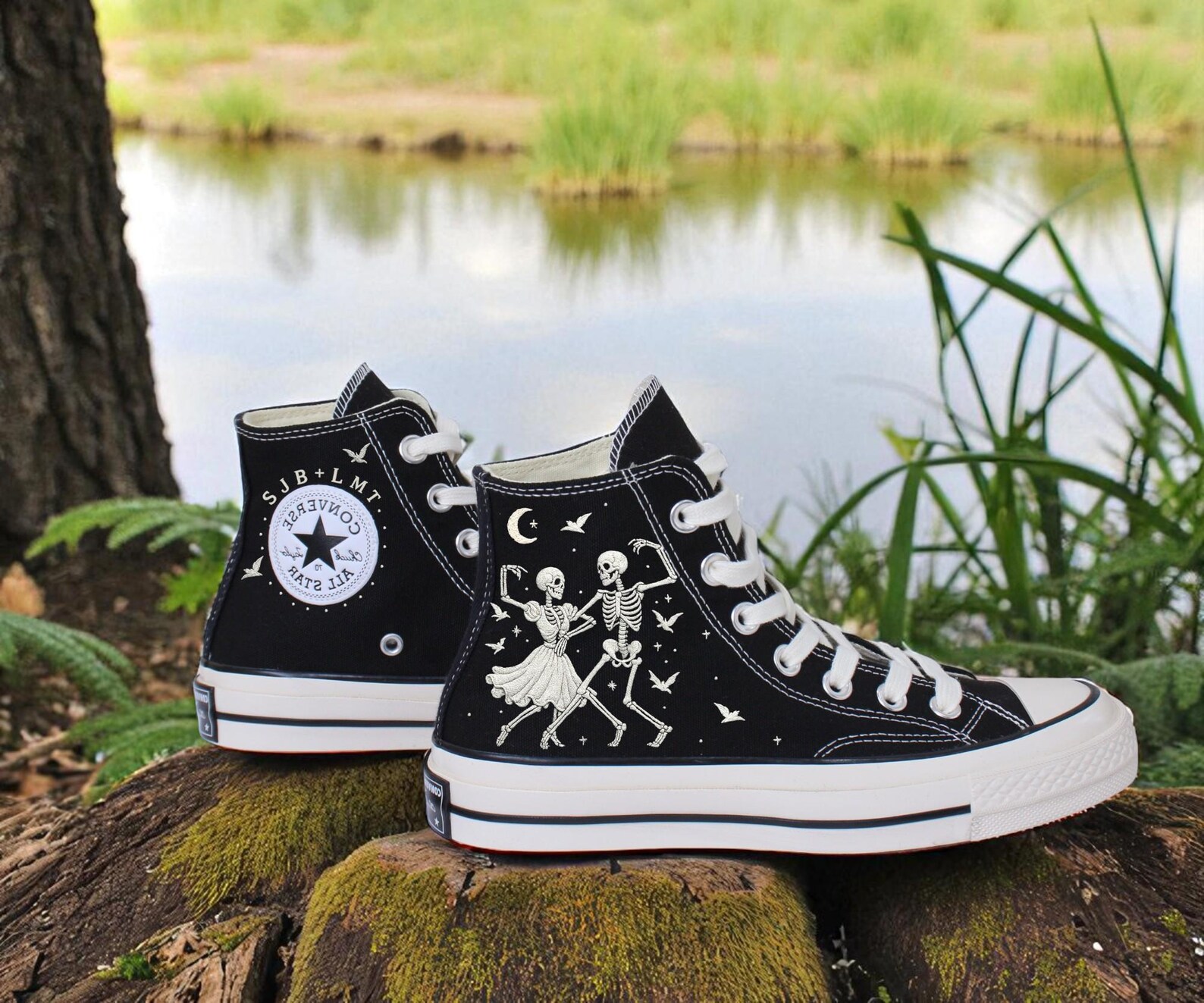 Embroidered Skeleton Dancing Wedding Converse Chuck 70 - Gothic Bridal ...
