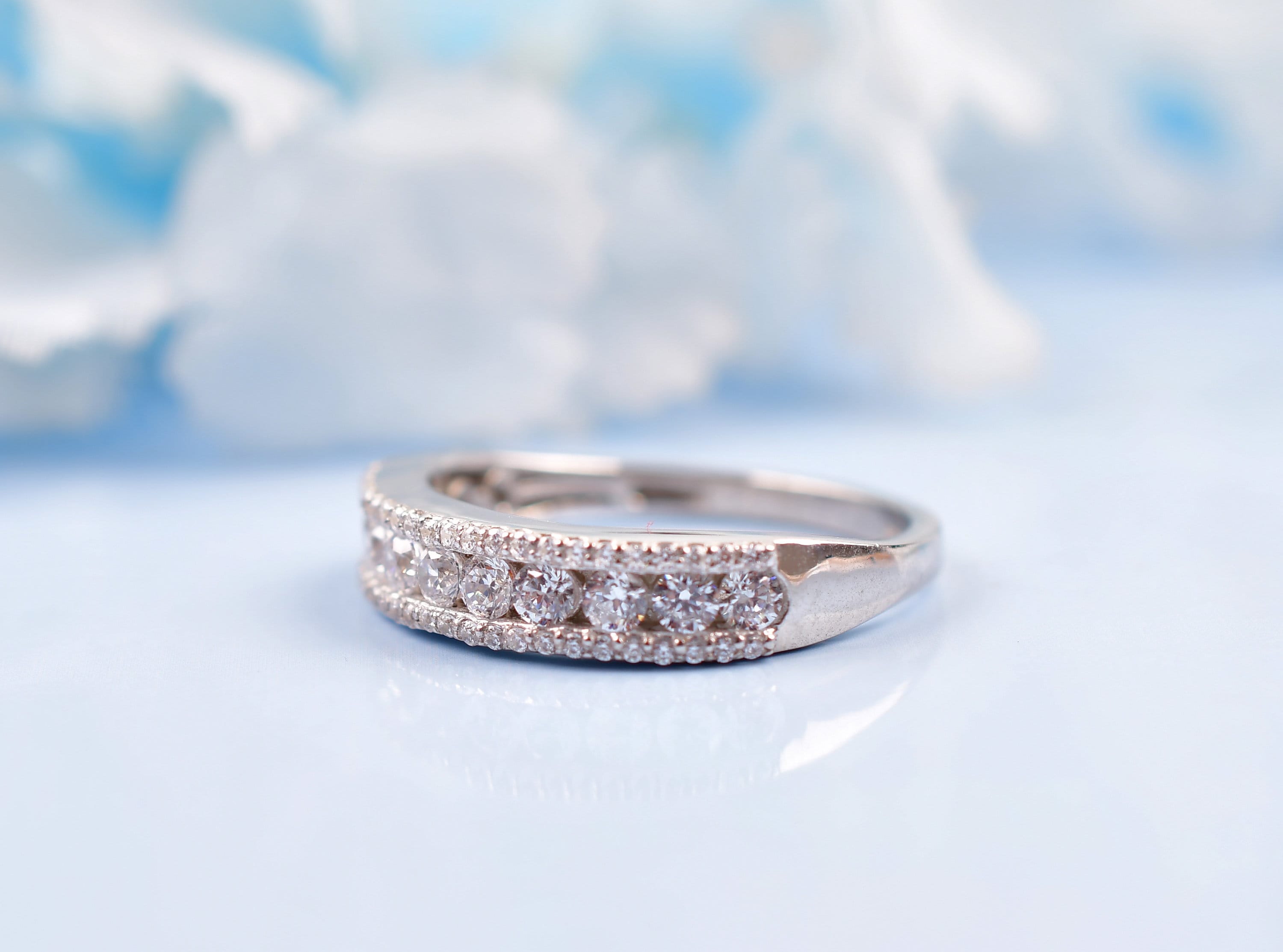 Triple Row Half Eternity Band for Women Round Moissanite - Etsy