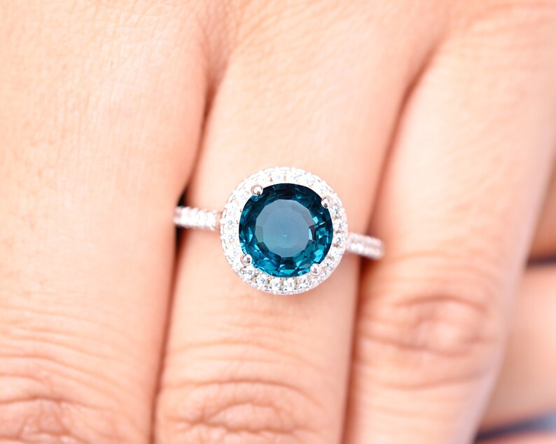 Ocean Teal Sapphire Engagement Ring Unique Lab Grown Teal Sapphire Ring ...