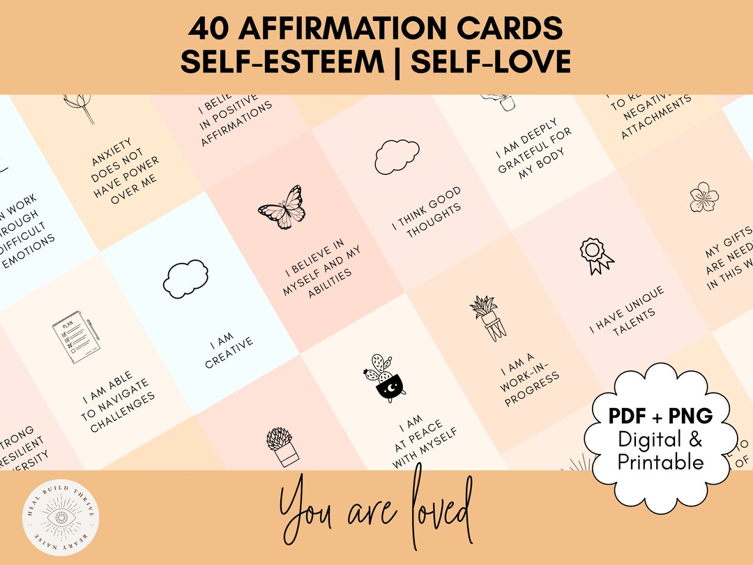 40 Self-esteem Affirmation Cards Printable and Digital - Etsy