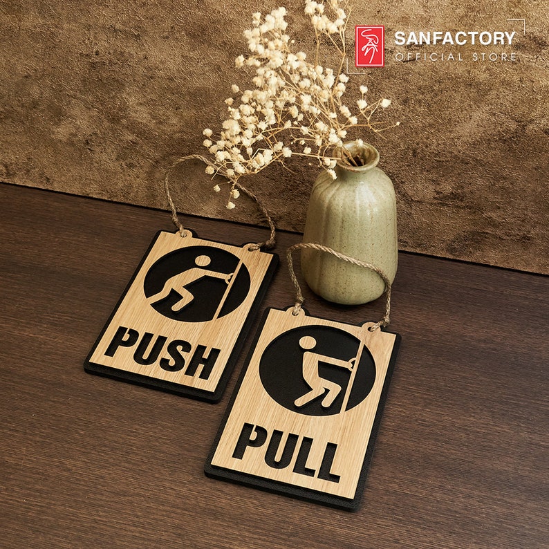 Hanging PUSH-PULL Wooden Door Sign Sign Symbol for Door Home Office ...