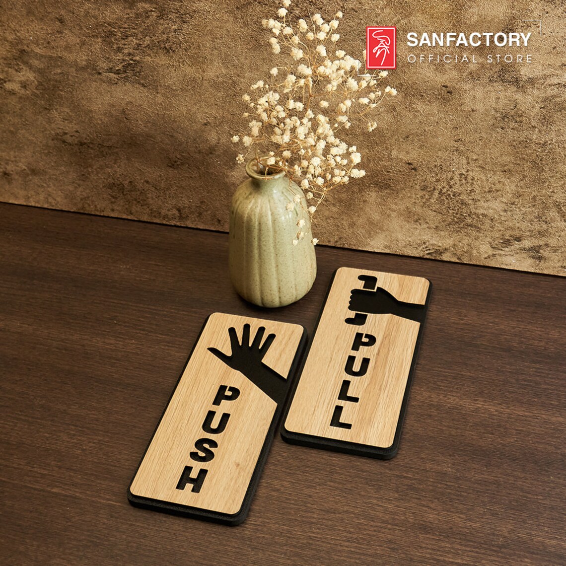 Pull Push Wooden Signs , Stickers PUSH PULL , Sign Symbol for Door Home ...