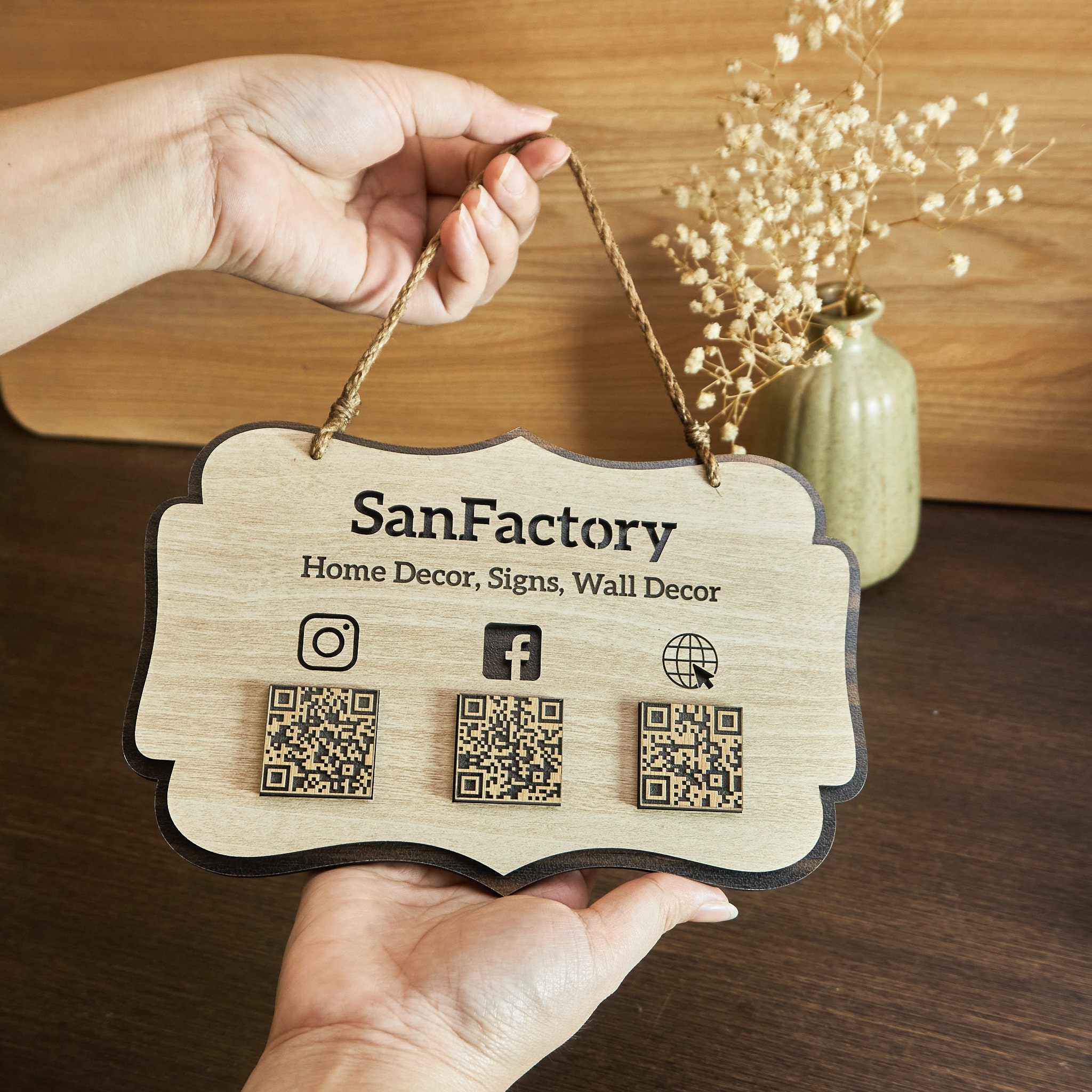 Wooden Custom QR Code , Personalized Business Social Media , Scan to ...