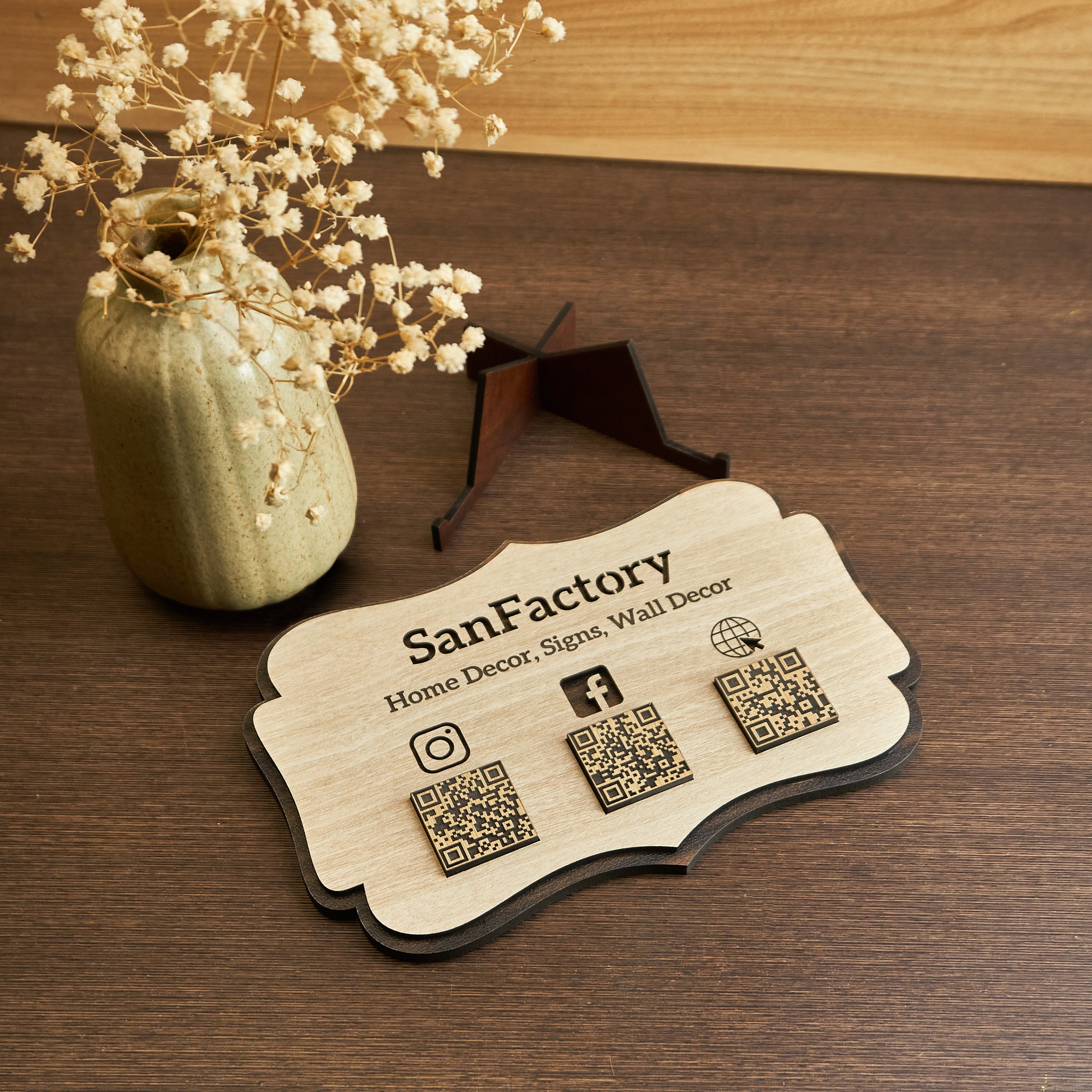 Wooden Custom QR Code Personalized Business Social Media - Etsy