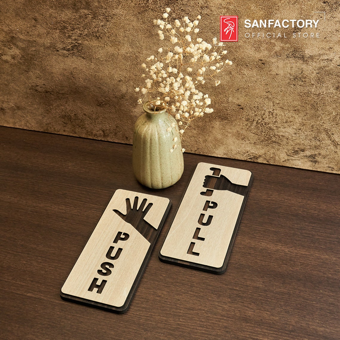 Pull - Push Wooden Signs , Stickers PUSH PULL , Sign Symbol for Door ...
