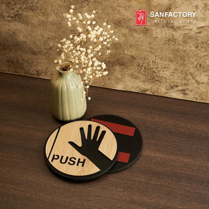Pull Push Wooden Signs , Stickers PUSH PULL , Sign Symbol for Door Home ...