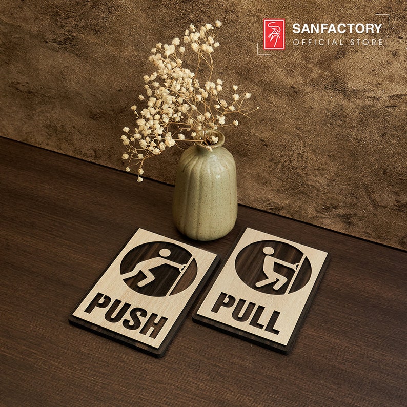 Stickers PUSH PULL Door Sign , Pull Push Wooden Signs , Sign Symbol for ...