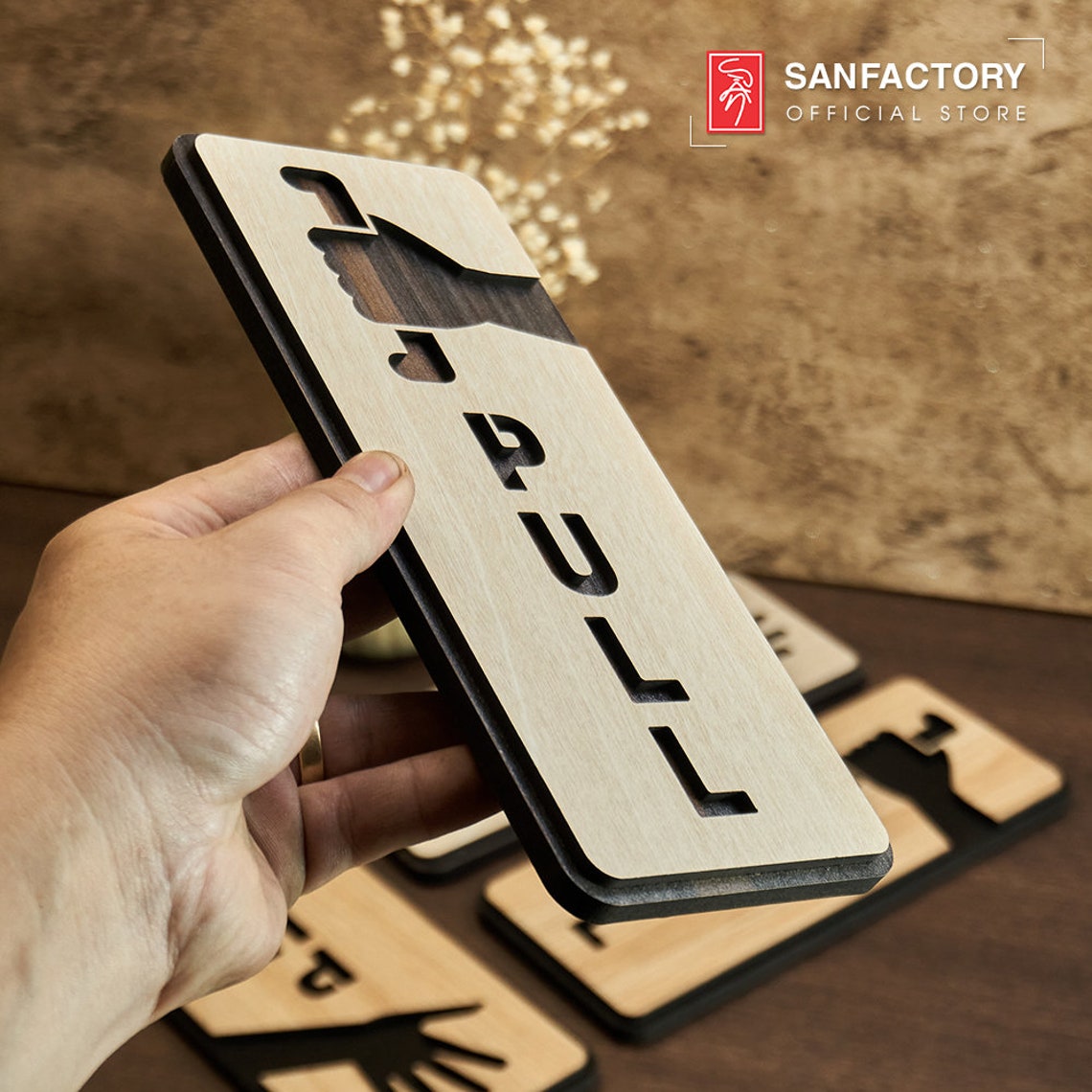 Pull - Push Wooden Signs , Stickers PUSH PULL , Sign Symbol for Door ...