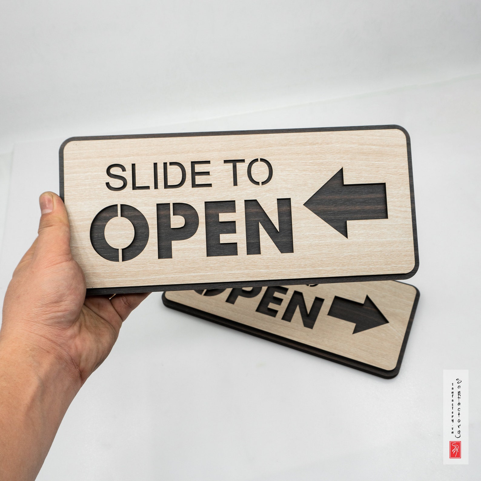 Slide to Open Wooden Sign, Sliding Door , Slide With Left Right Arrow ...