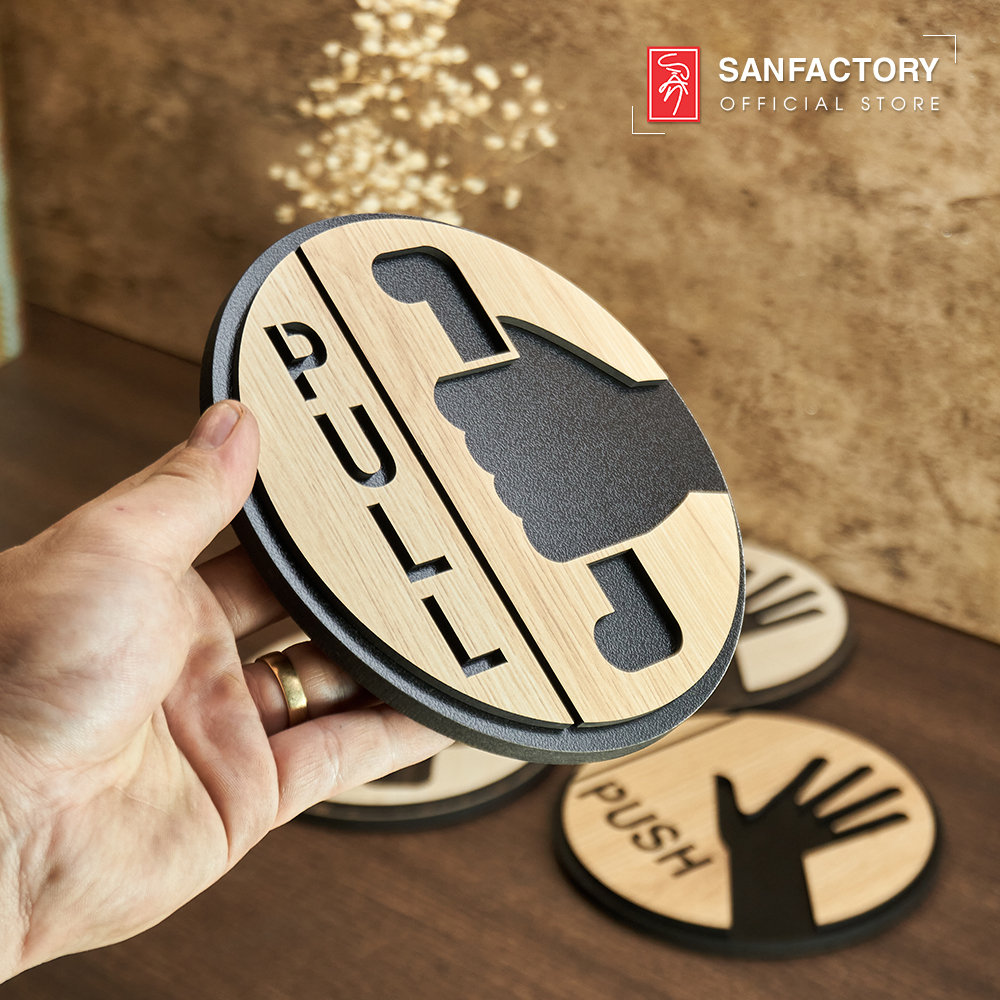 Pull Push Wooden Signs , Stickers PUSH PULL , Sign Symbol for Door Home ...