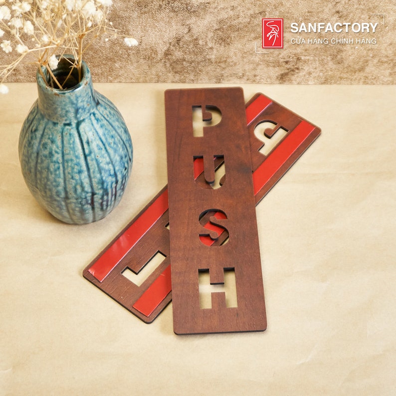 Pull - Push Wooden Signs , Stickers PUSH PULL , Sign Symbol for Door ...