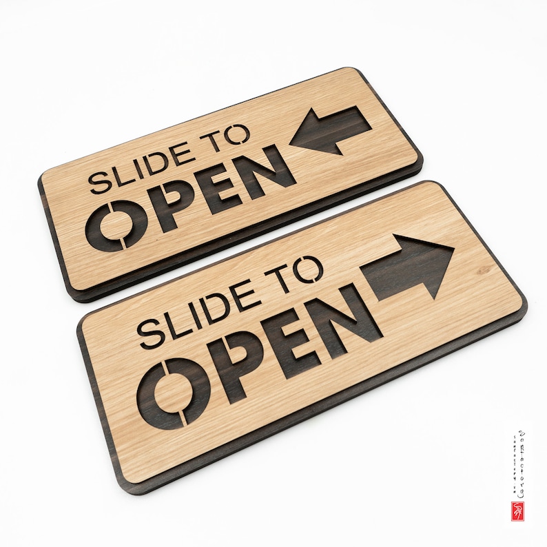 Slide to Open Wooden Sign, Sliding Door , Slide With Left Right Arrow ...