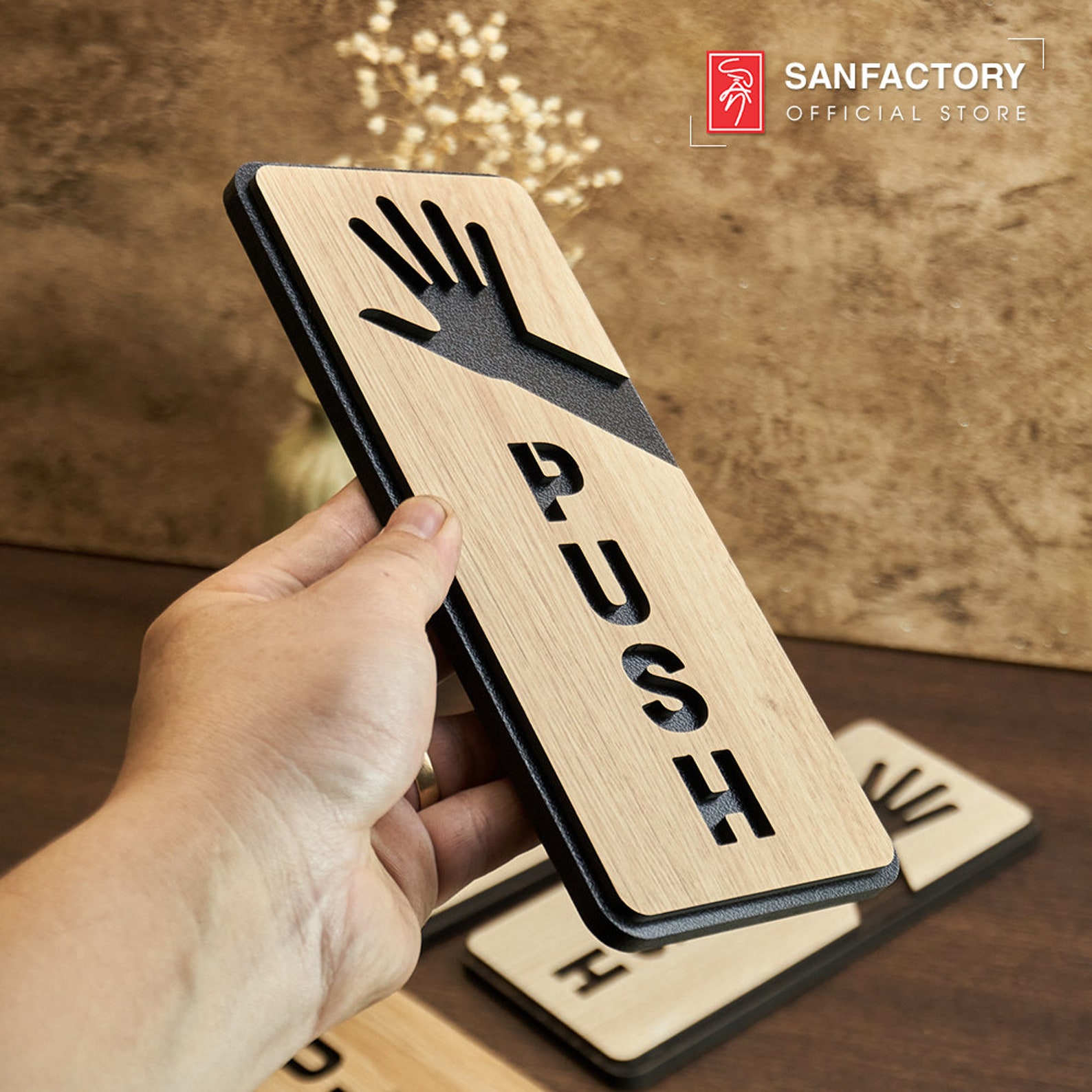 Pull Push Wooden Signs , Stickers PUSH PULL , Sign Symbol for Door Home ...