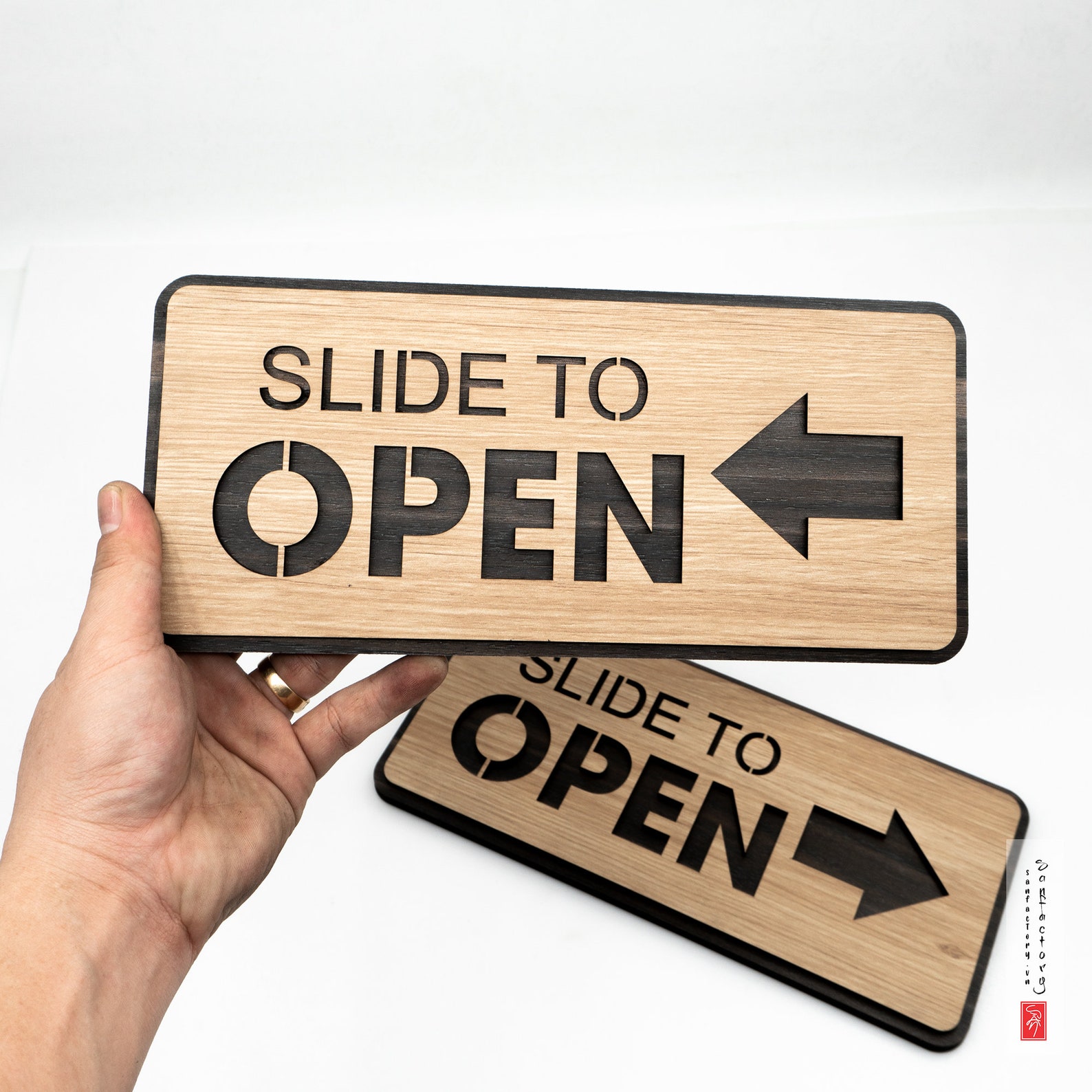 Slide to Open Wooden Sign, Sliding Door , Slide With Left Right Arrow ...