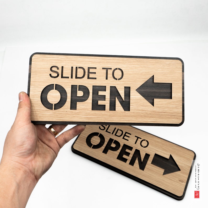 Slide to Open Wooden Sign, Sliding Door , Slide With Left Right Arrow ...