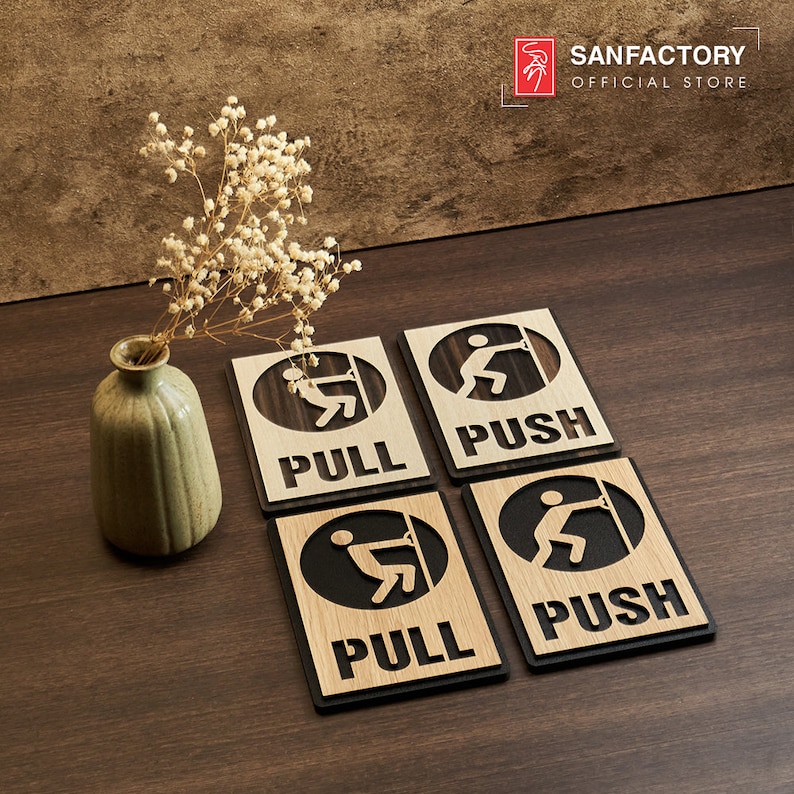 Stickers PUSH PULL Door Sign , Pull - Push Wooden Signs , Sign Symbol ...