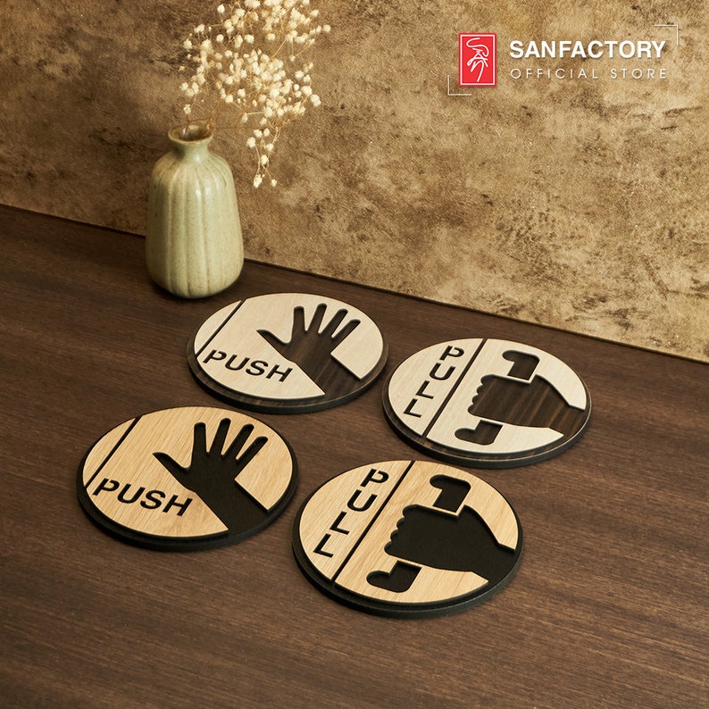 Pull - Push Wooden Signs , Stickers PUSH PULL , Sign Symbol for Door ...