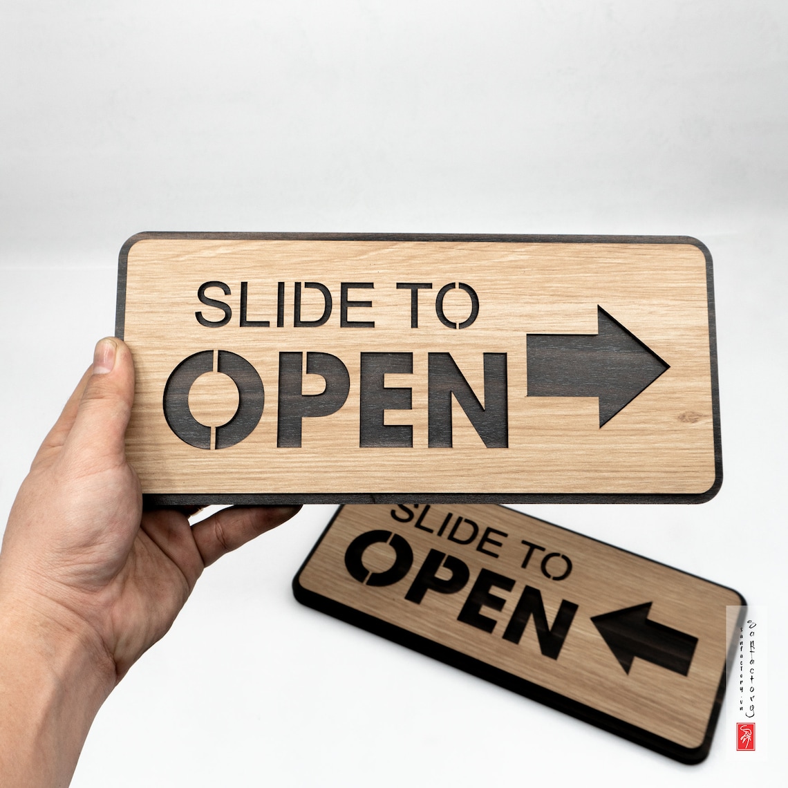 Slide to Open Wooden Sign, Sliding Door , Slide With Left Right Arrow ...