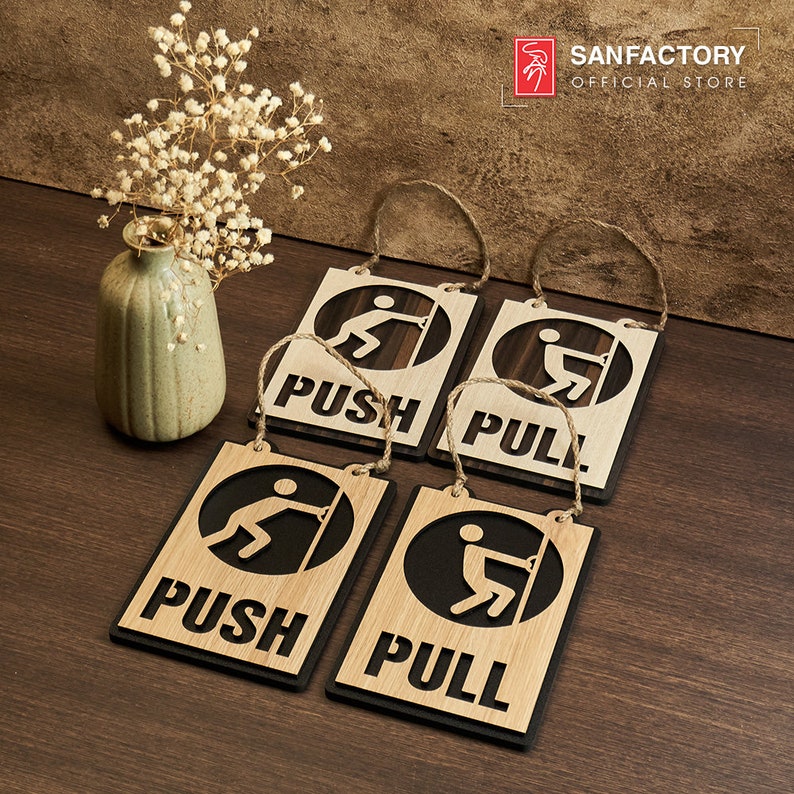 Hanging PUSH-PULL Wooden Door Sign Sign Symbol for Door Home Office ...