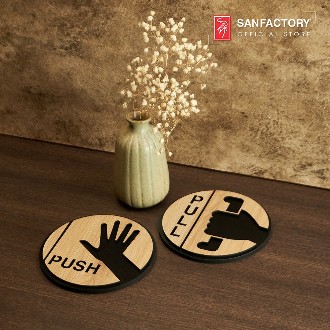 Pull Push Wooden Signs , Stickers PUSH PULL , Sign Symbol for Door Home ...