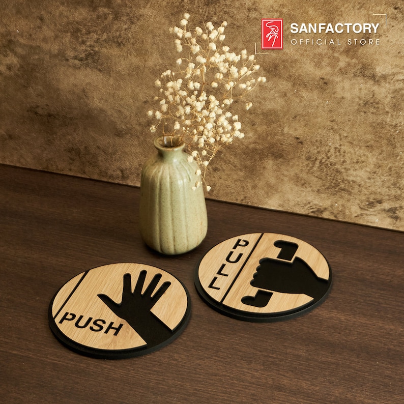 Pull - Push Wooden Signs , Stickers PUSH PULL , Sign Symbol for Door ...
