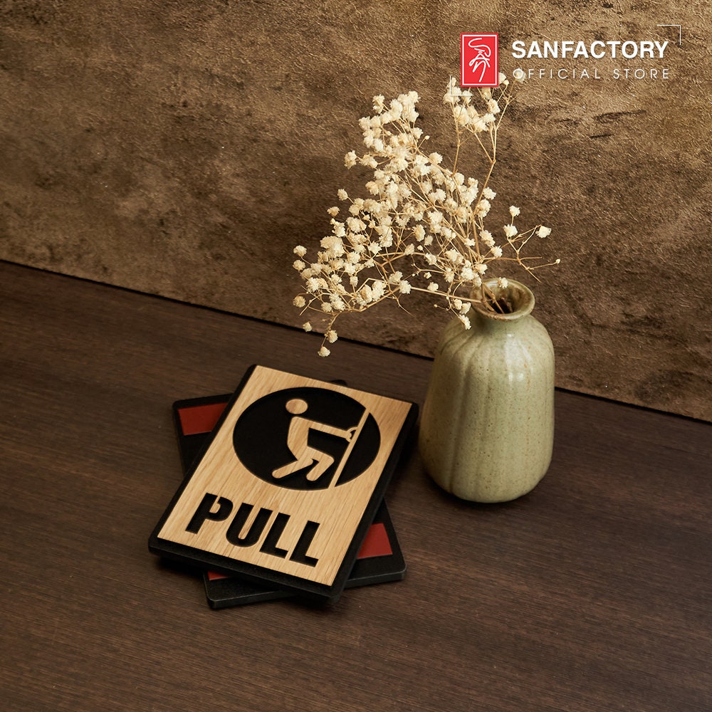 Stickers PUSH PULL Door Sign , Pull - Push Wooden Signs , Sign Symbol ...