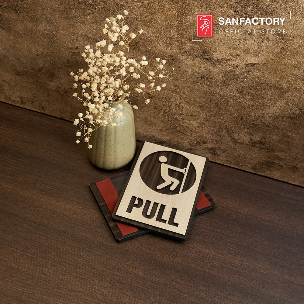 Stickers PUSH PULL Door Sign , Pull - Push Wooden Signs , Sign Symbol ...