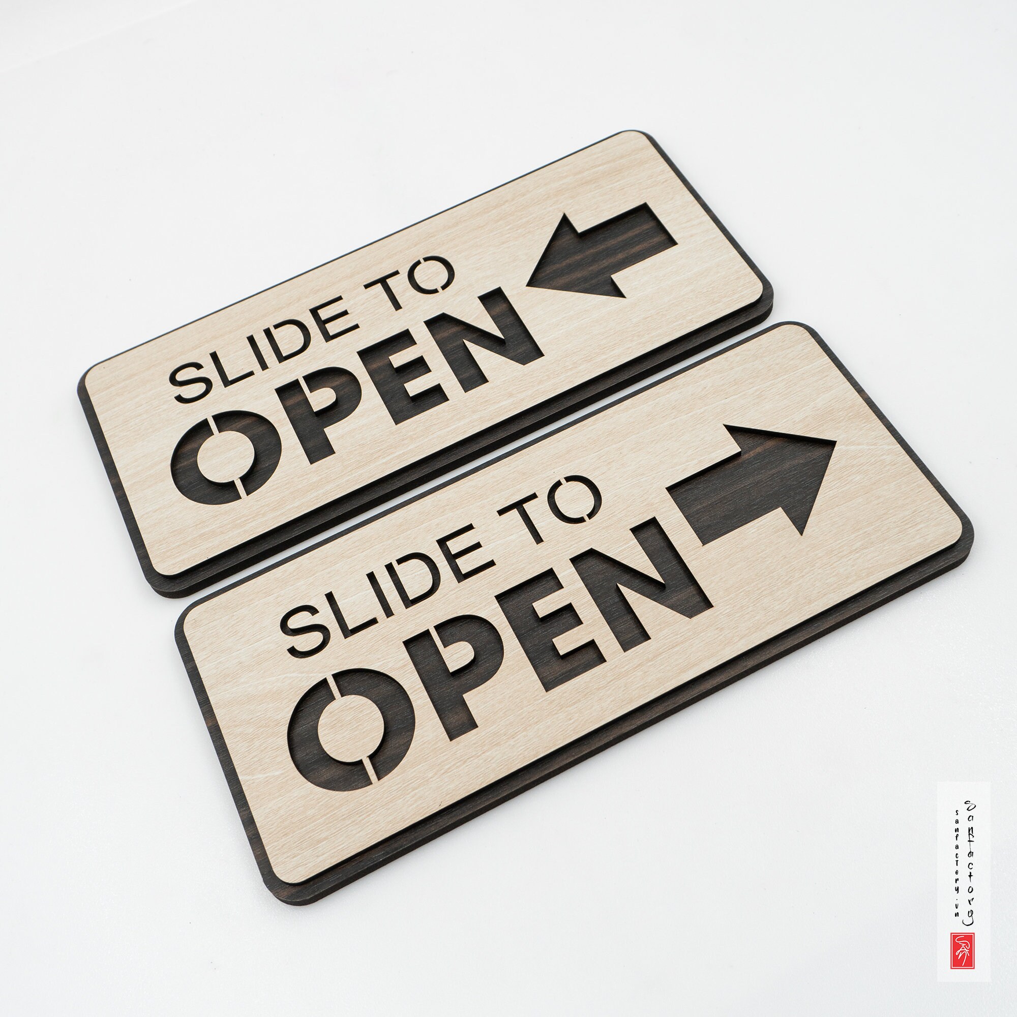 Slide to Open Wooden Sign, Sliding Door , Slide With Left Right Arrow ...