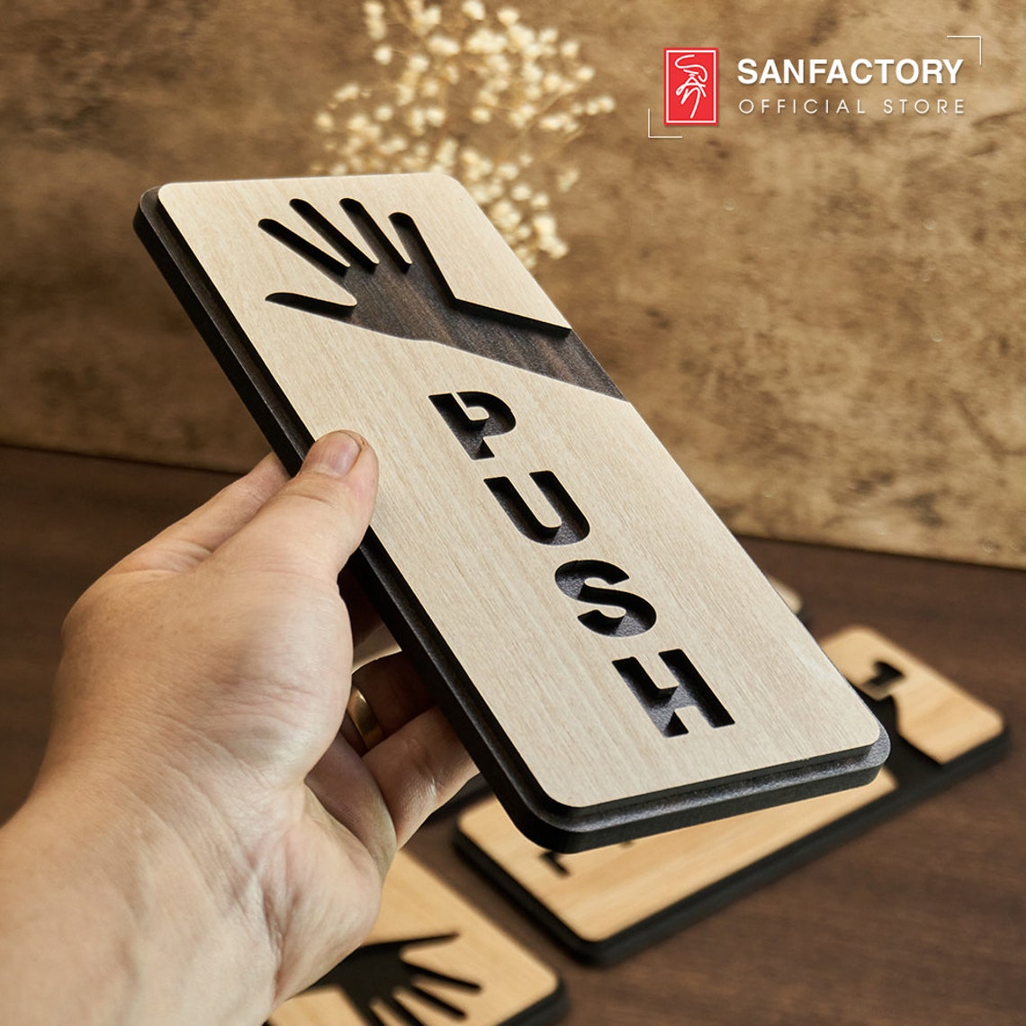 Pull - Push Wooden Signs , Stickers PUSH PULL , Sign Symbol for Door ...