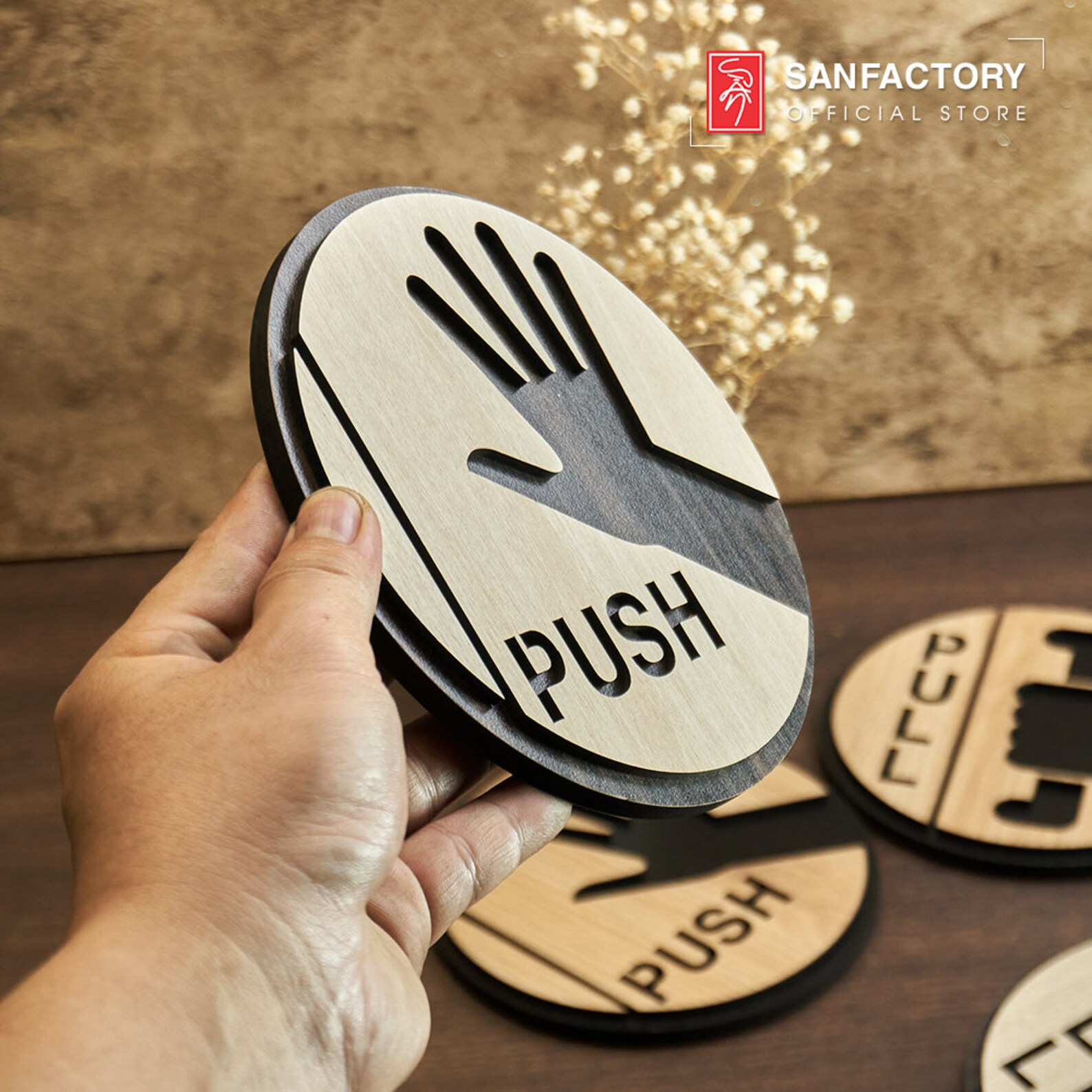 Pull Push Wooden Signs , Stickers PUSH PULL , Sign Symbol for Door Home ...