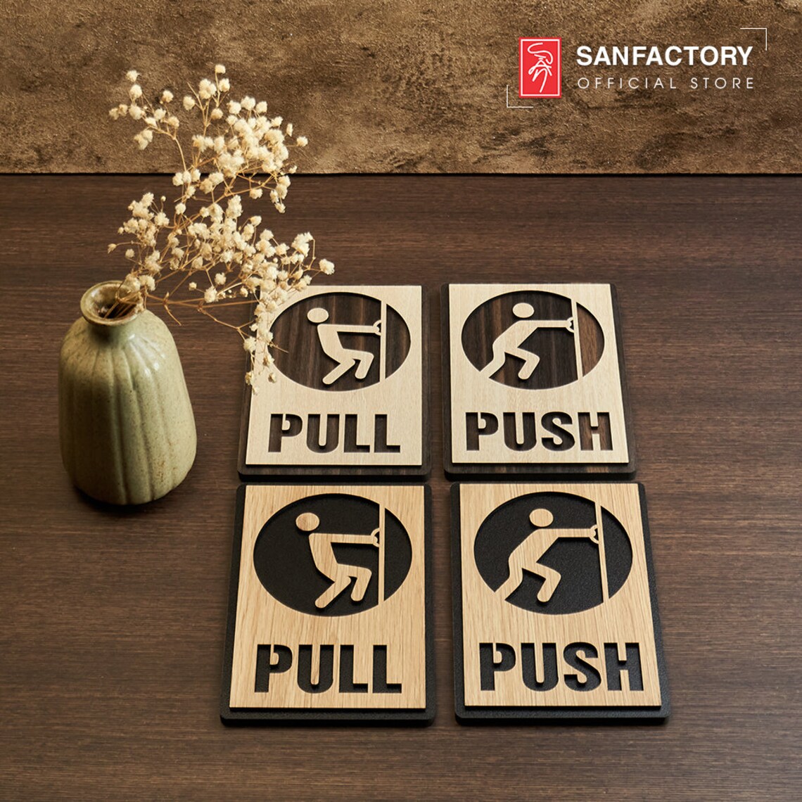 Stickers PUSH PULL Door Sign , Pull Push Wooden Signs , Sign Symbol for ...
