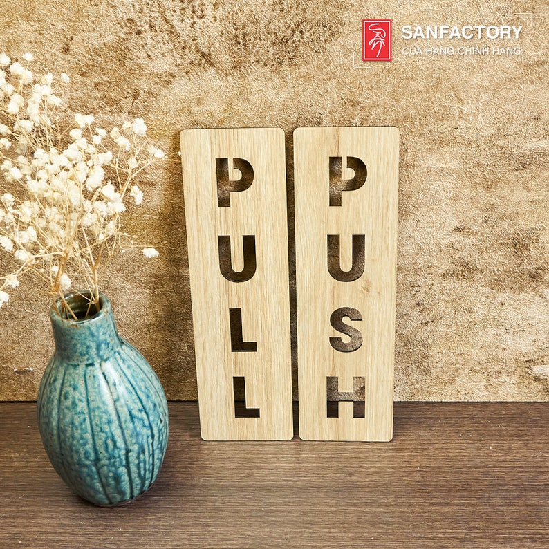 Pull - Push Wooden Signs , Stickers PUSH PULL , Sign Symbol for Door ...