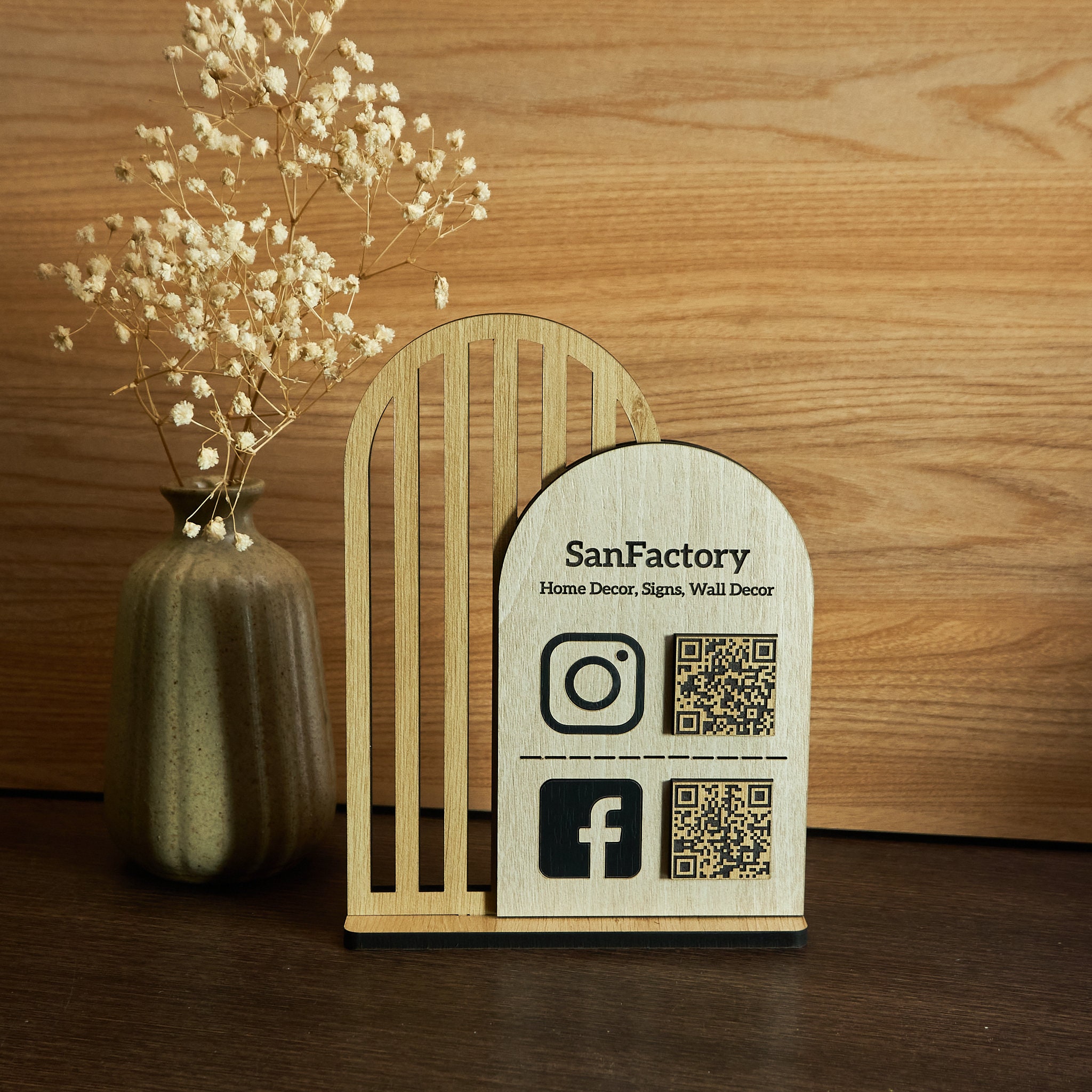 Wooden Custom QR Code , Personalized Business Social Media , Scan to ...