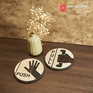Pull - Push Wooden Signs , Stickers PUSH PULL , Sign Symbol for Door ...