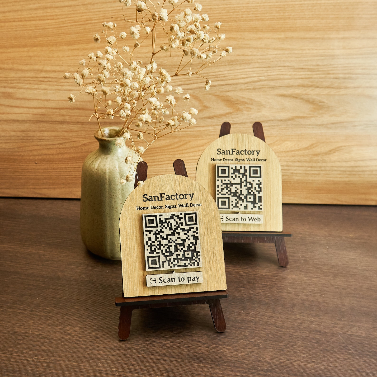 Wooden Custom QR Code , Personalized Business Social Media , Scan to ...