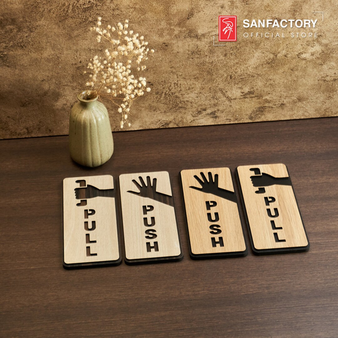 Pull Push Wooden Signs , Stickers PUSH PULL , Sign Symbol for Door Home ...