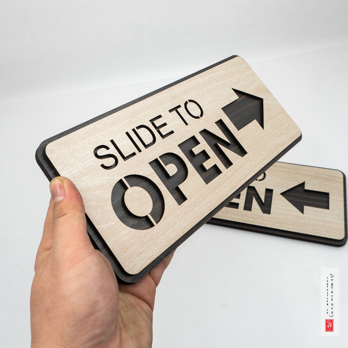 Slide to Open Wooden Sign, Sliding Door , Slide With Left Right Arrow ...