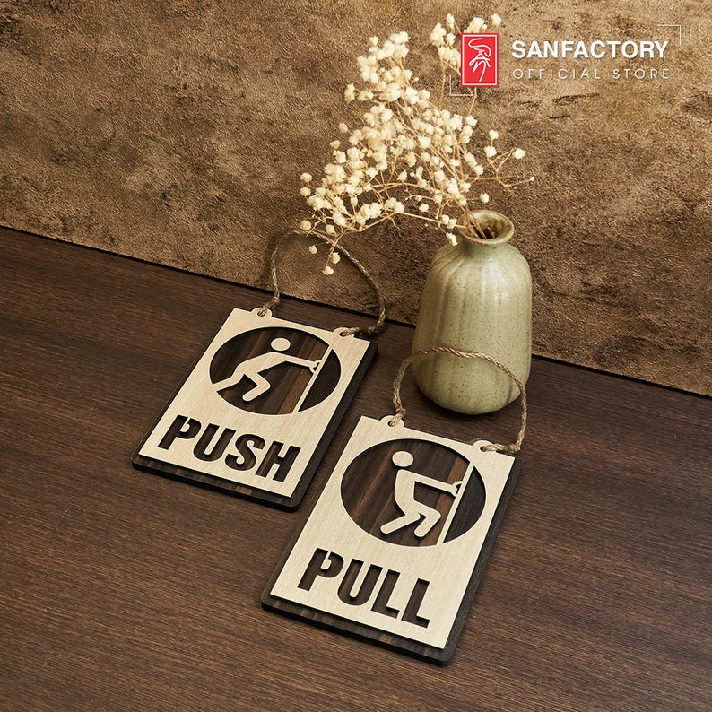 Hanging PUSH-PULL Wooden Door Sign Sign Symbol for Door Home Office ...