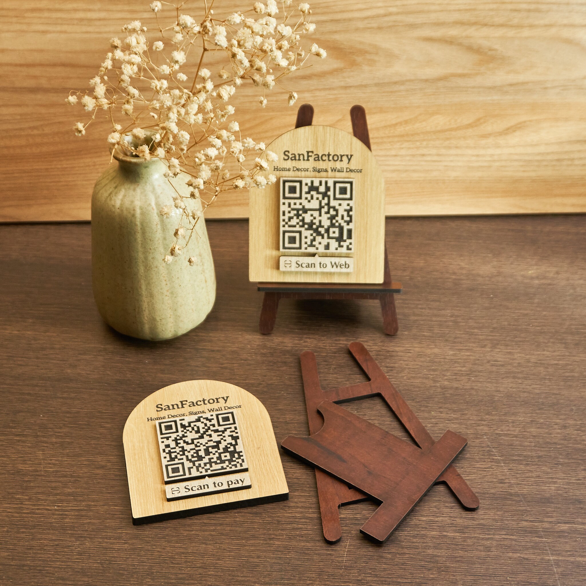 Wooden Custom QR Code , Personalized Business Social Media , Scan to ...