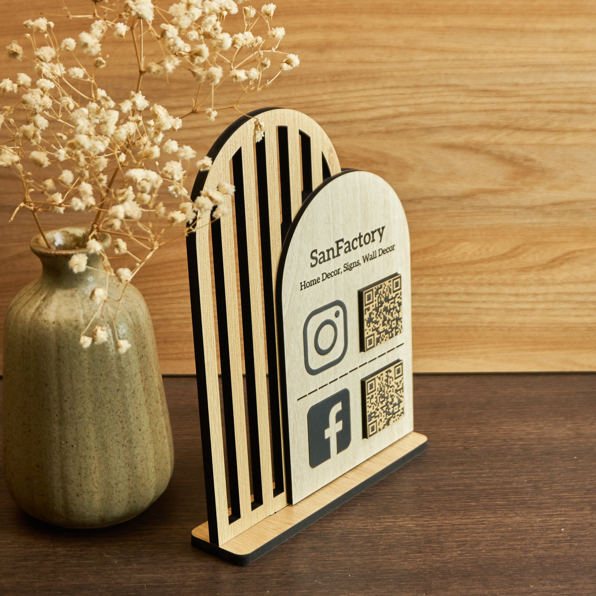 Wooden Custom QR Code , Personalized Business Social Media , Scan to ...