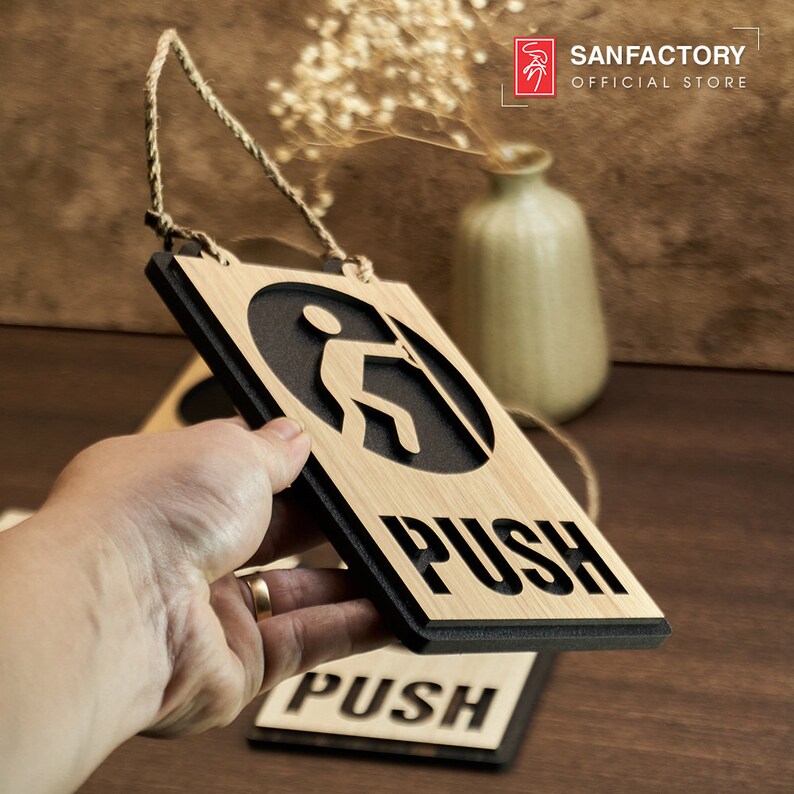 Hanging PUSH-PULL Wooden Door Sign Sign Symbol for Door Home Office ...