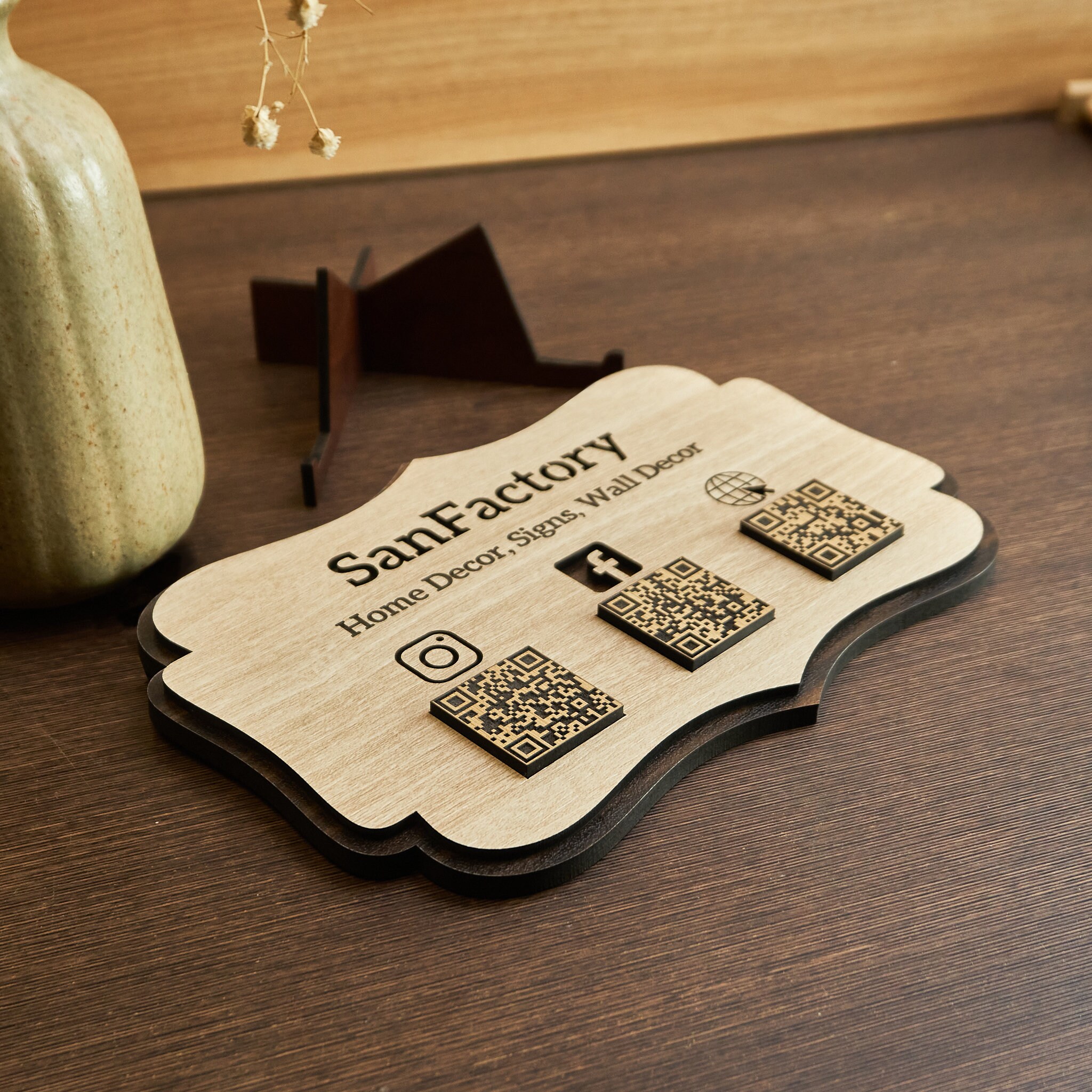 Wooden Custom QR Code , Personalized Business Social Media , Scan to ...
