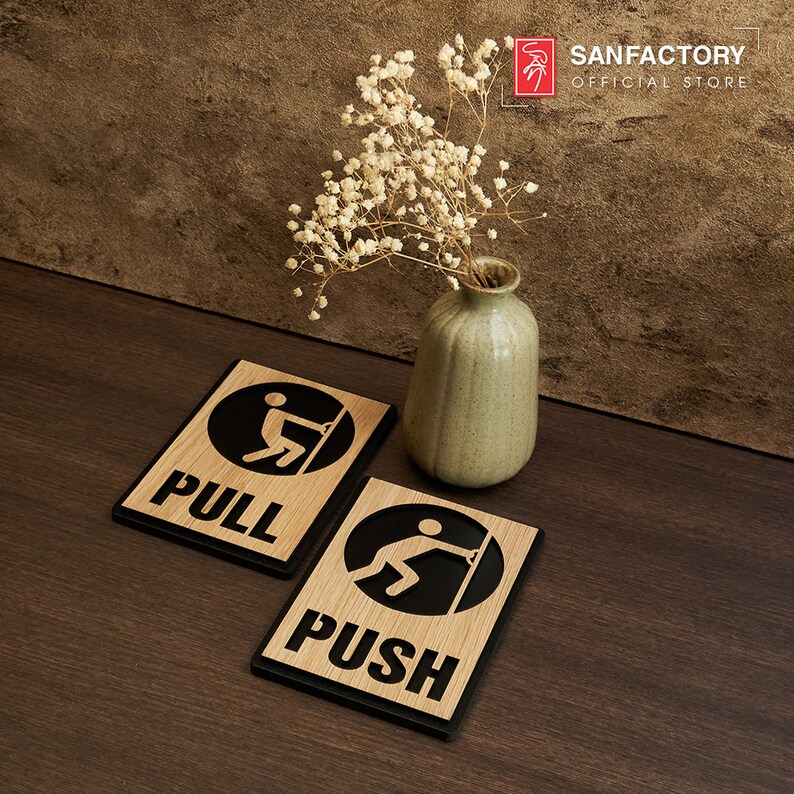 Stickers PUSH PULL Door Sign , Pull - Push Wooden Signs , Sign Symbol ...