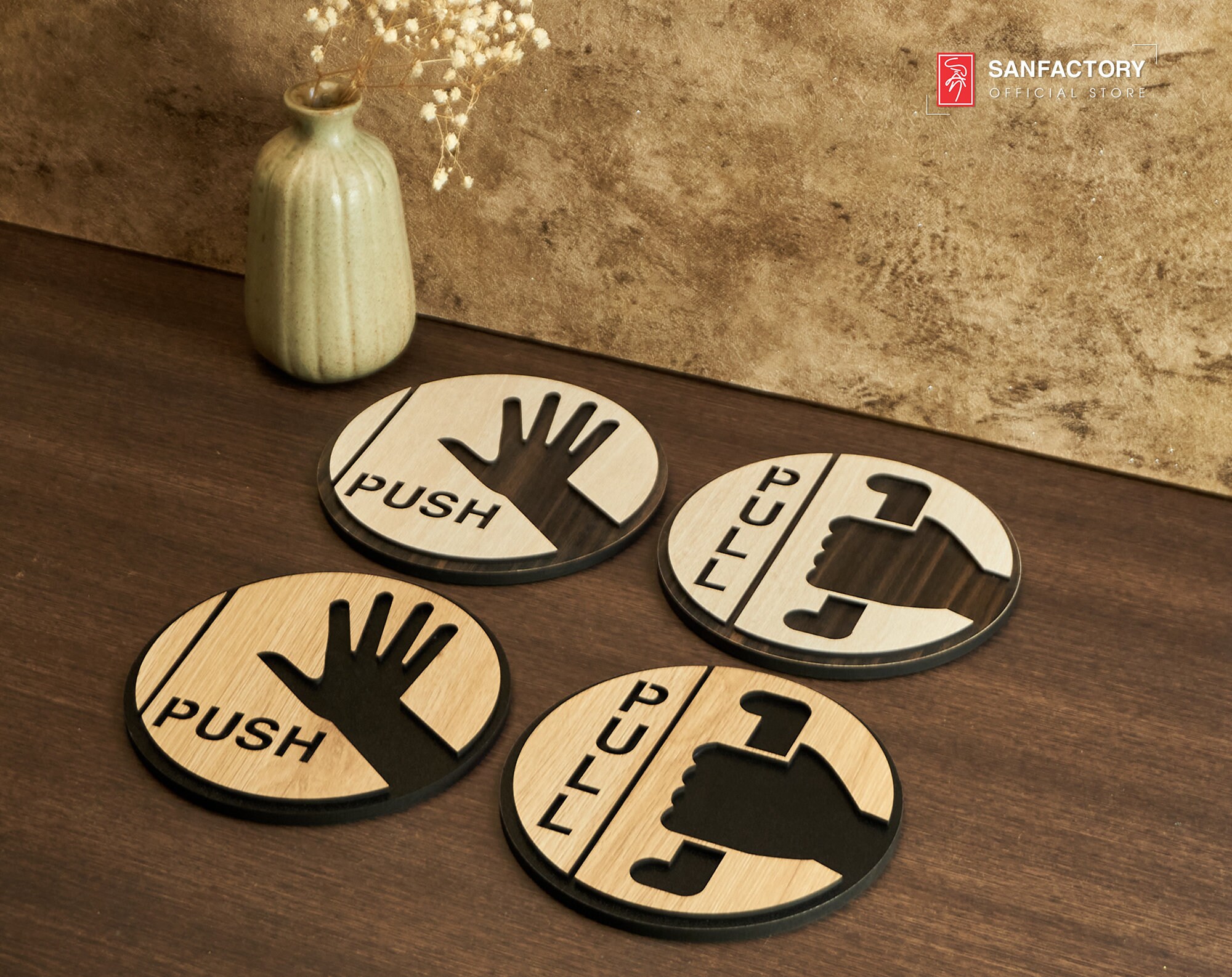 Pull - Push Wooden Signs , Stickers PUSH PULL , Sign Symbol for Door ...