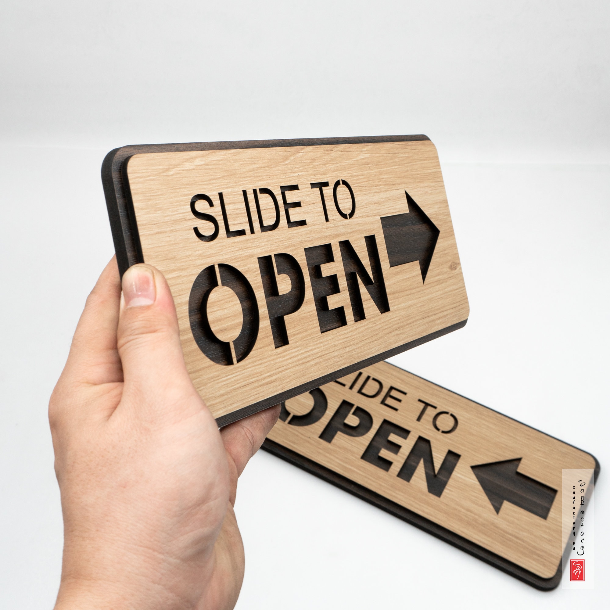 Slide to Open Wooden Sign, Sliding Door , Slide With Left Right Arrow ...