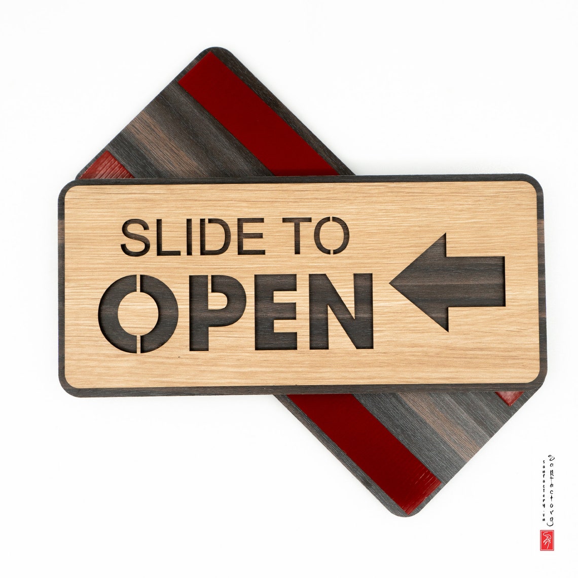 Slide to Open Wooden Sign, Sliding Door , Slide With Left Right Arrow ...