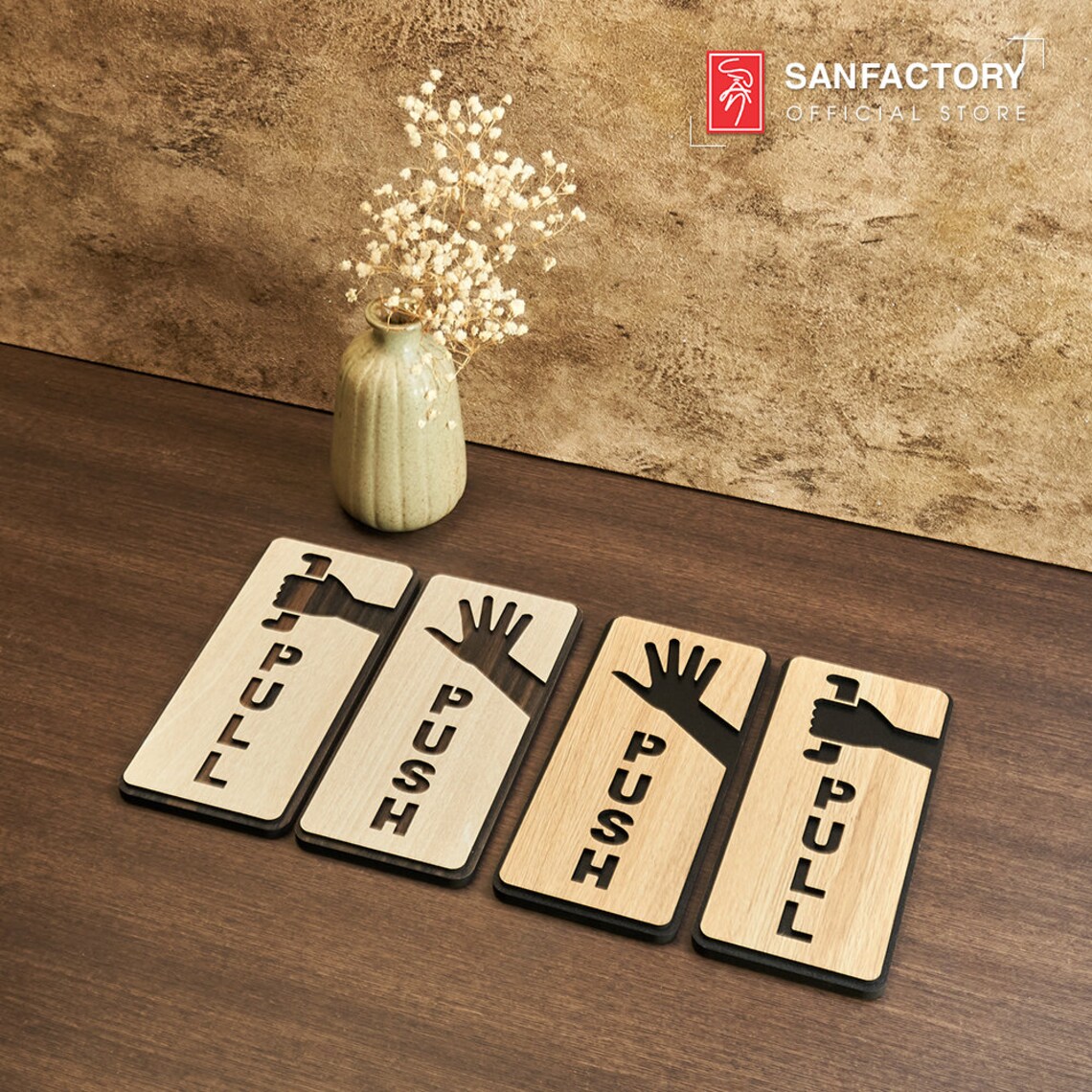 Pull Push Wooden Signs , Stickers PUSH PULL , Sign Symbol for Door Home ...